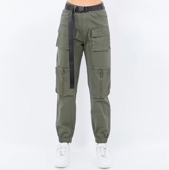 American Bazi | Pants & Jumpsuits | Olive Green Cargo Pants With Belt ...